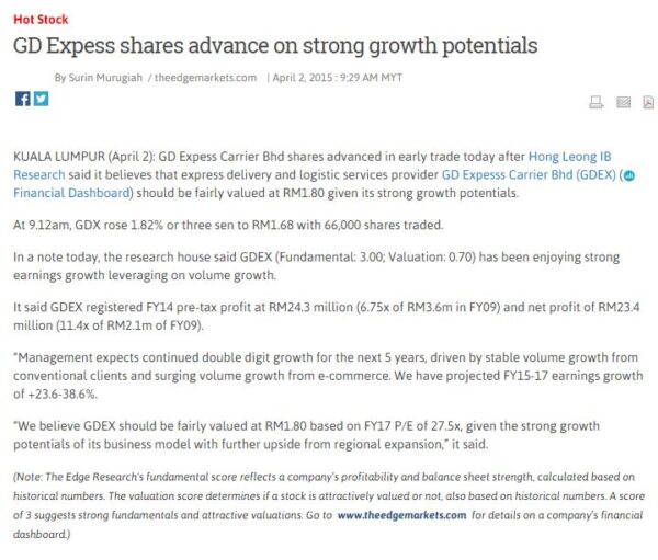GD Express shares advance in strong growth potentials - GDEX SG