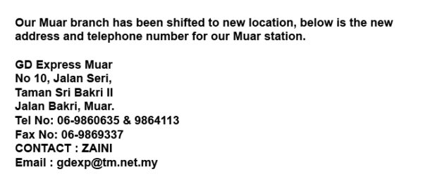 Relocation of GD Muar Station - GDEX SG