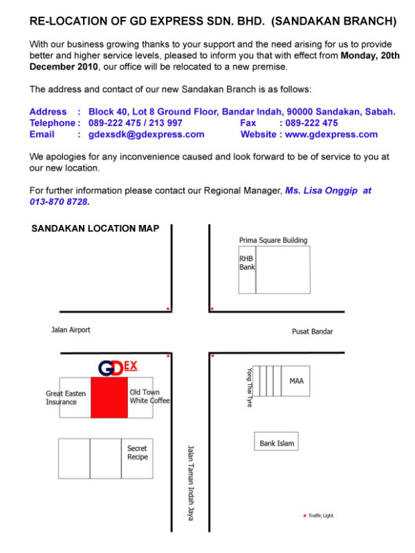 Sandakan Branch Relocation - GDEX