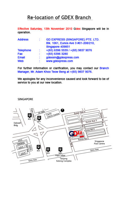 Singapore Branch Relocation - GDEX