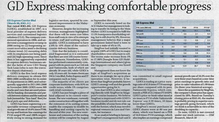 The Edge Financial Daily - GD Express Making Comfortable Progress - GDEX