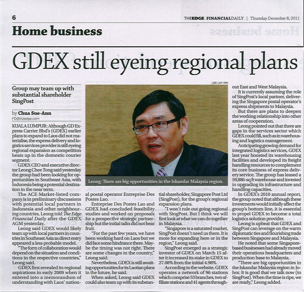 The Edge Financial Daily - GDEX Still Eyeing Regional Plans - GDEX